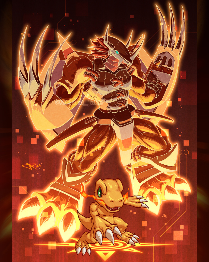 Safebooru - agumon armor breath weapon breathing fire claw (weapon ...