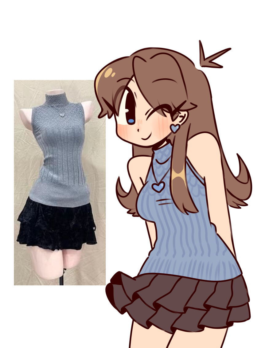 Safebooru - 1girl absurdres alternate costume black skirt blue eyes breasts brown hair earrings ...