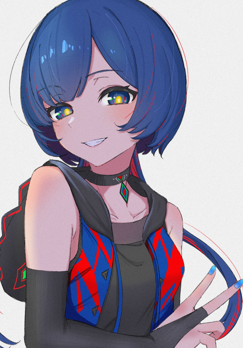 Safebooru - 1girl bare shoulders black choker blue eyes blue hair blush bridal gauntlets choker ...