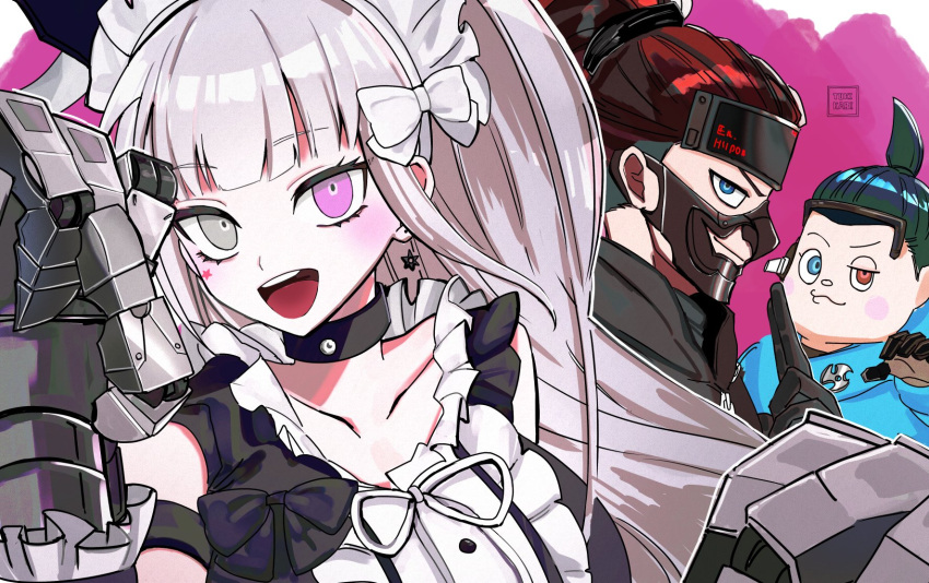 Safebooru - 1girl 2boys akiba hinagiku black choker black gloves blue eyes blue jacket blush ...