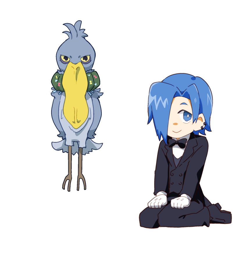 Safebooru - 1boy bird black bow black bowtie black jacket black pants ...