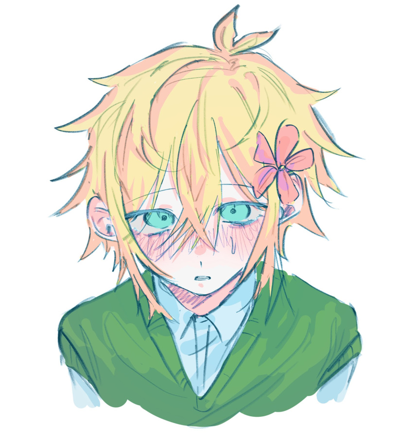 Safebooru - 1boy antenna hair basil (faraway) (omori) basil (omori) blonde hair blue eyes blush ...