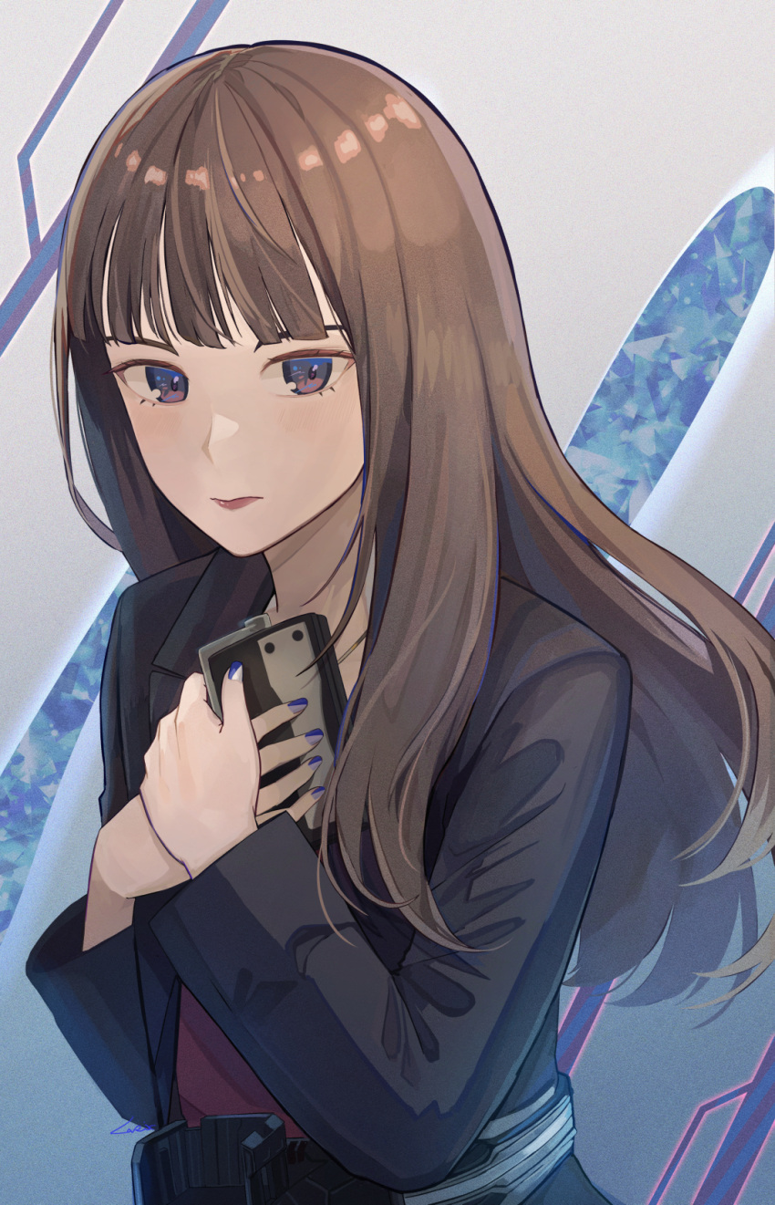 Safebooru - 1girl belt black belt black suit blunt bangs brown hair ...