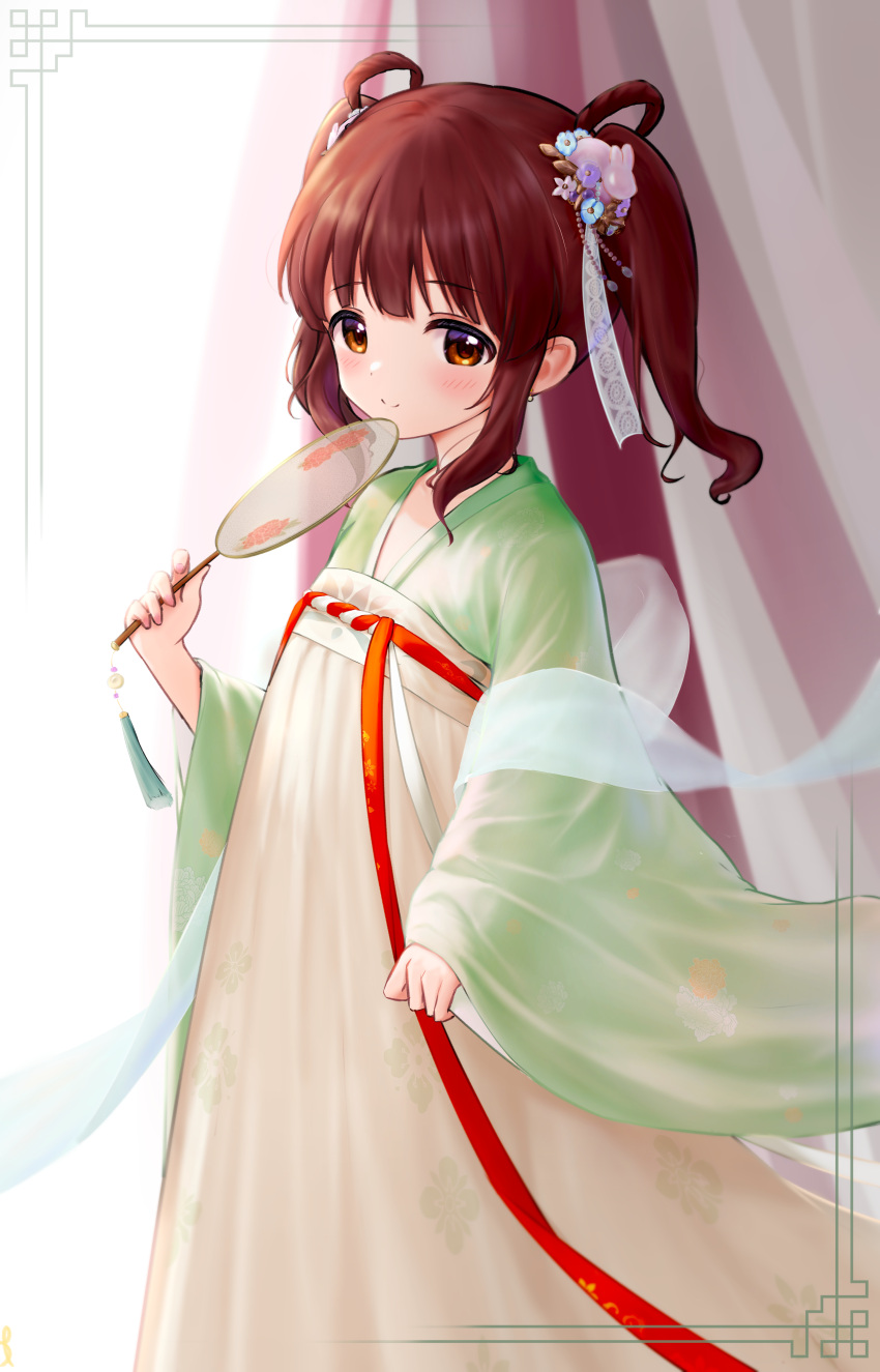 Safebooru - 1girl absurdres alternate costume alternate hairstyle arm at side blue shawl blush ...