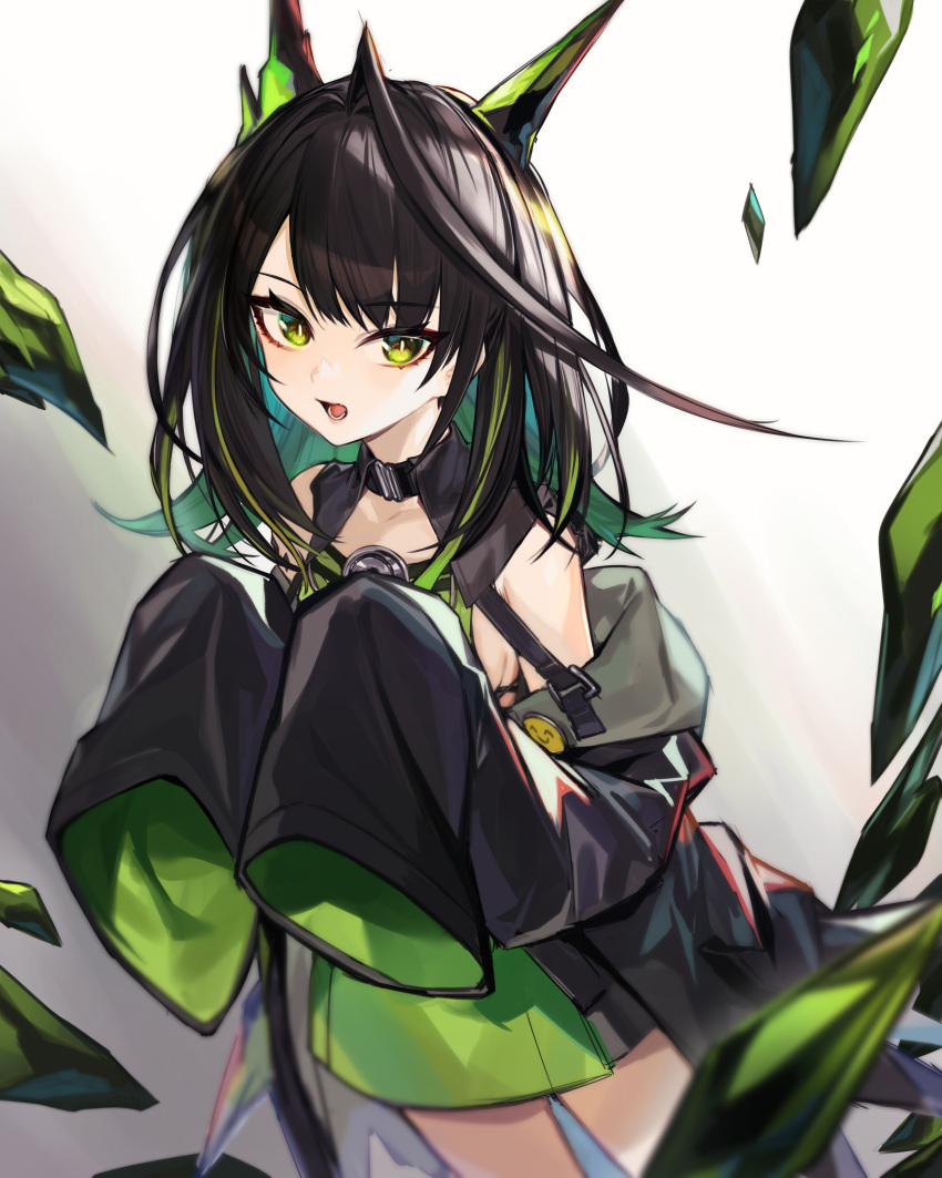 Safebooru - 1girl absurdres ahoge animal ears arknights bare shoulders black hair black jacket ...