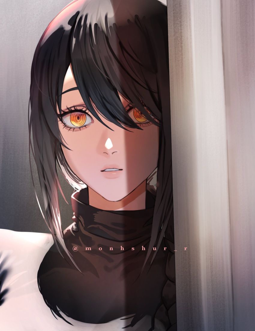 Safebooru - 1girl black hair chainsaw man commentary eyebrows hidden by hair hair over one eye ...