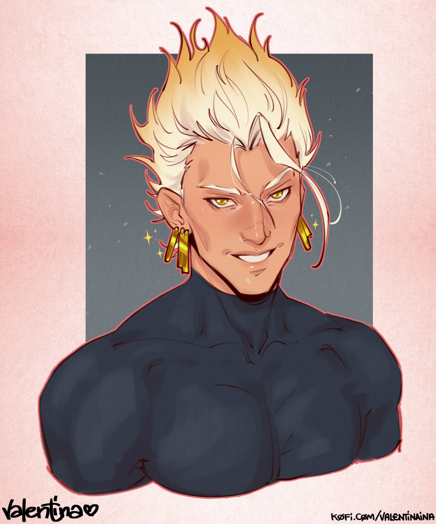 Safebooru - 1boy absurdres black shirt blonde hair earrings gold earrings grin highres jewelry ...