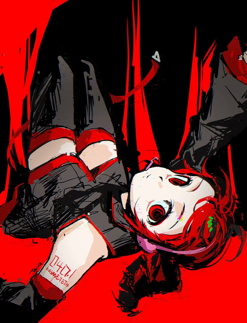 Safebooru 1girl Arm Up Black Shirt Black Skirt Black Thighhighs 7302