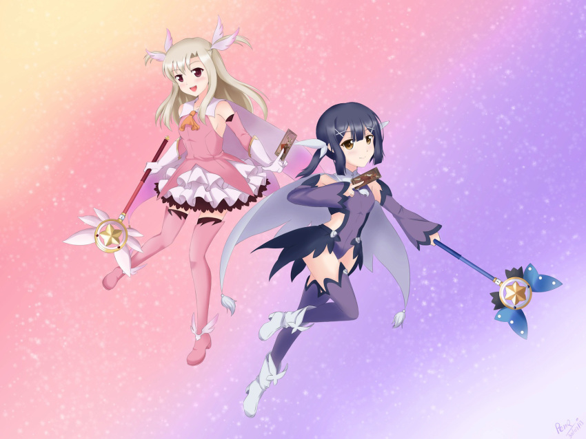 Safebooru - 2girls black hair blue hair elbow gloves fate/kaleid liner ...