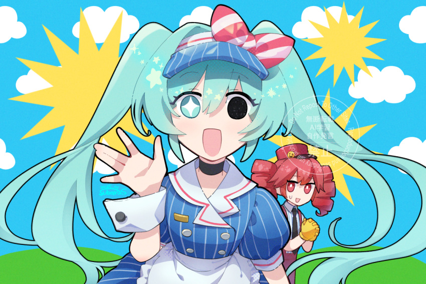 Safebooru - + + 2girls apron black eyes blue eyes blue hair choker ...