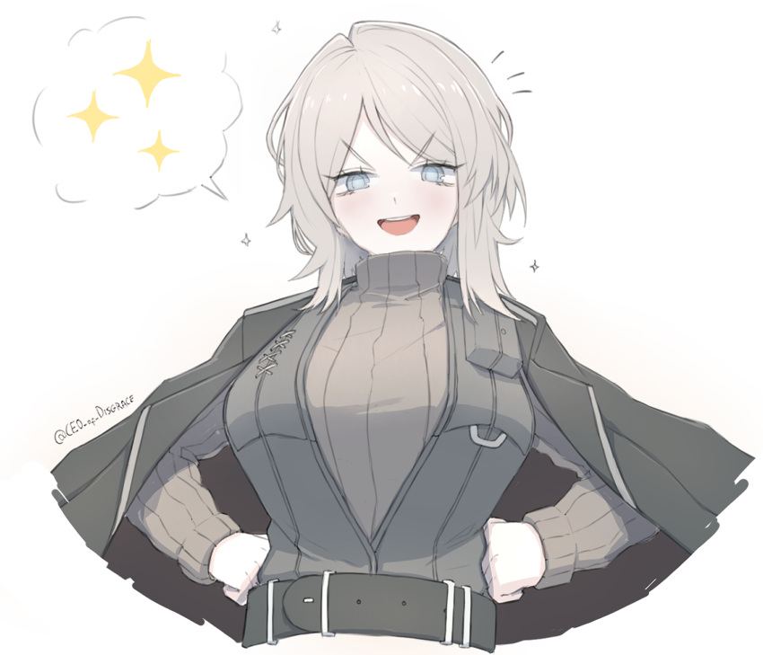 Safebooru - 1girl belt black belt blue eyes blush bob cut breasts ceo of disgrace clenched hand ...