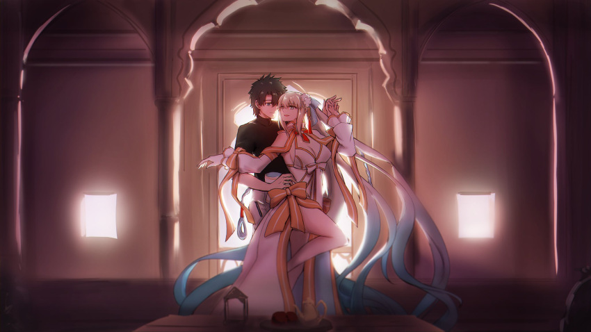 Safebooru - 1boy 1girl black hair blue eyes bow fate/grand order fate (series) fujimaru ritsuka ...