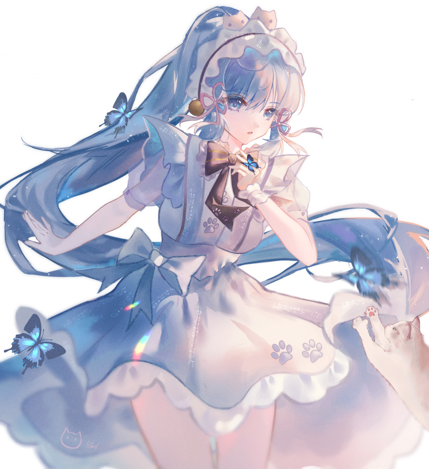Safebooru - 1girl absurdres apron blue eyes blue hair bug butterfly cat genshin impact highres ...