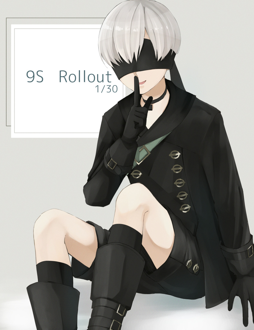 Safebooru - 1boy 9s (nier:automata) absurdres black blindfold black boots black gloves black ...