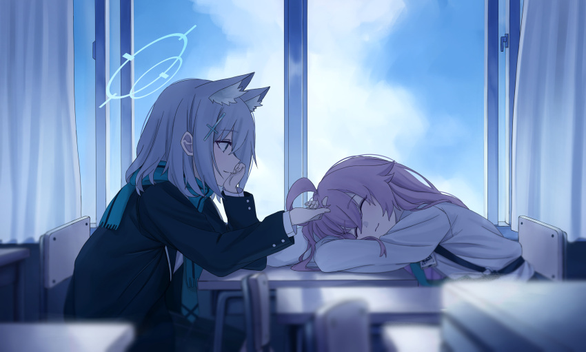 Safebooru - 2girls absurdres ahoge animal ears blue archive blue halo doumu (31678316) grey hair ...