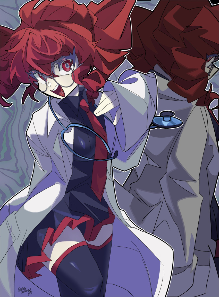 Safebooru - 1girl adapted costume ahoge black shirt black skirt black thighhighs breasts coat ...