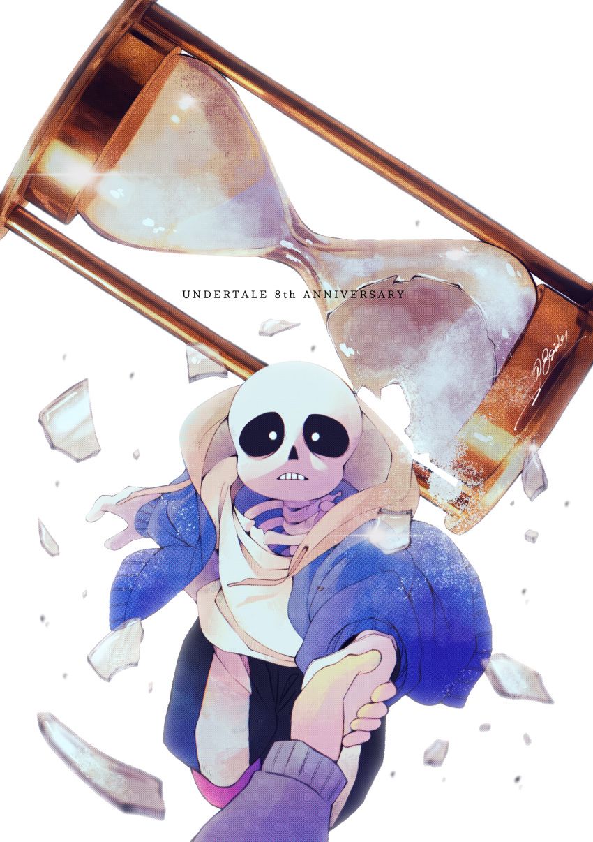 Safebooru - 1boy 1other absurdres anniversary black shorts blue jacket ...