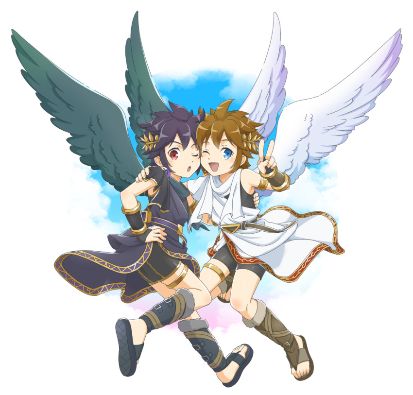 Safebooru - 2boys angel wings black hair black robe black shorts black ...