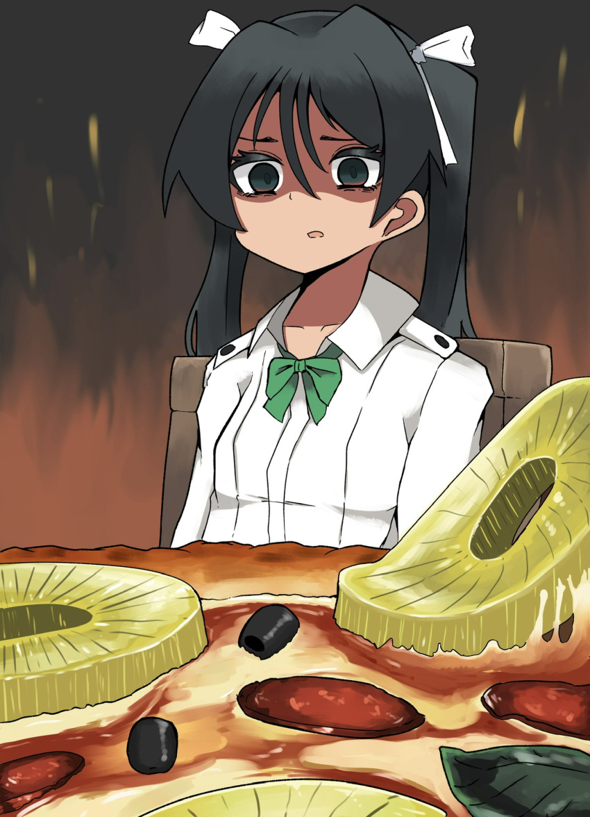 Safebooru - 1girl artist request bad source black hair chair dark ...