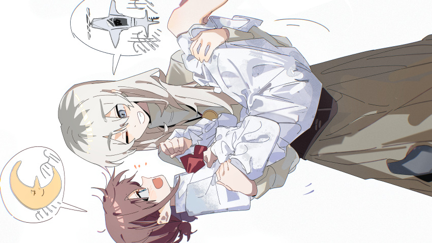 Safebooru 2girls Absurdres Blue Eyes Bow Bowtie Brown Hair Brown