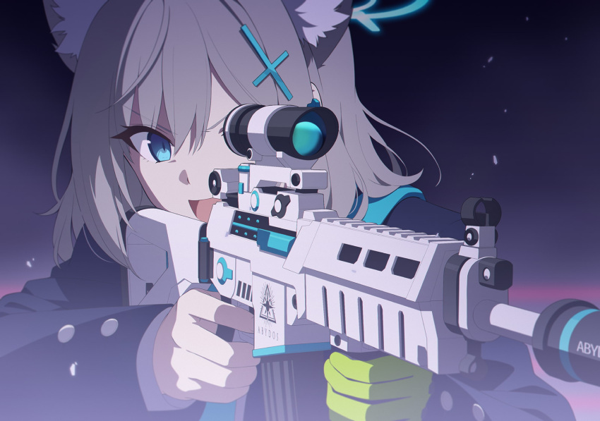 Safebooru - 1girl abydos high school logo aiming animal ear fluff animal ears aqua halo aqua ...