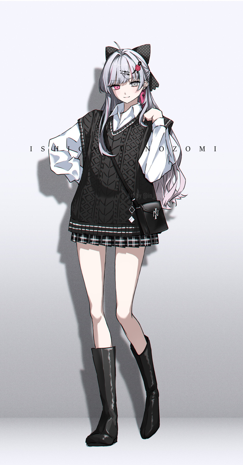 Safebooru - 1girl absurdres bag black boots black bow black sweater vest boots bow character ...