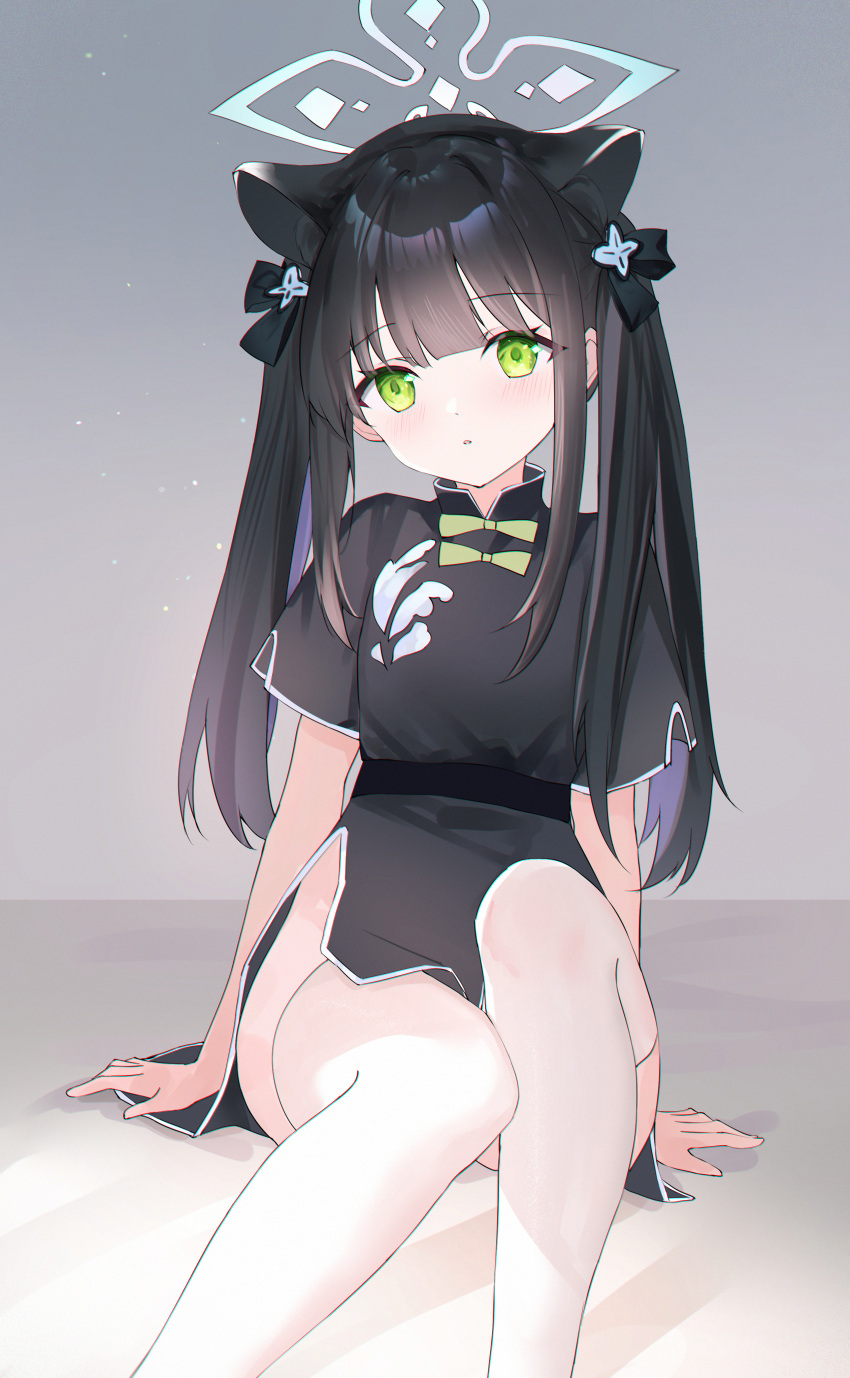 Safebooru - 1girl absurdres animal ears black dress black hair blue archive blue halo blush ...