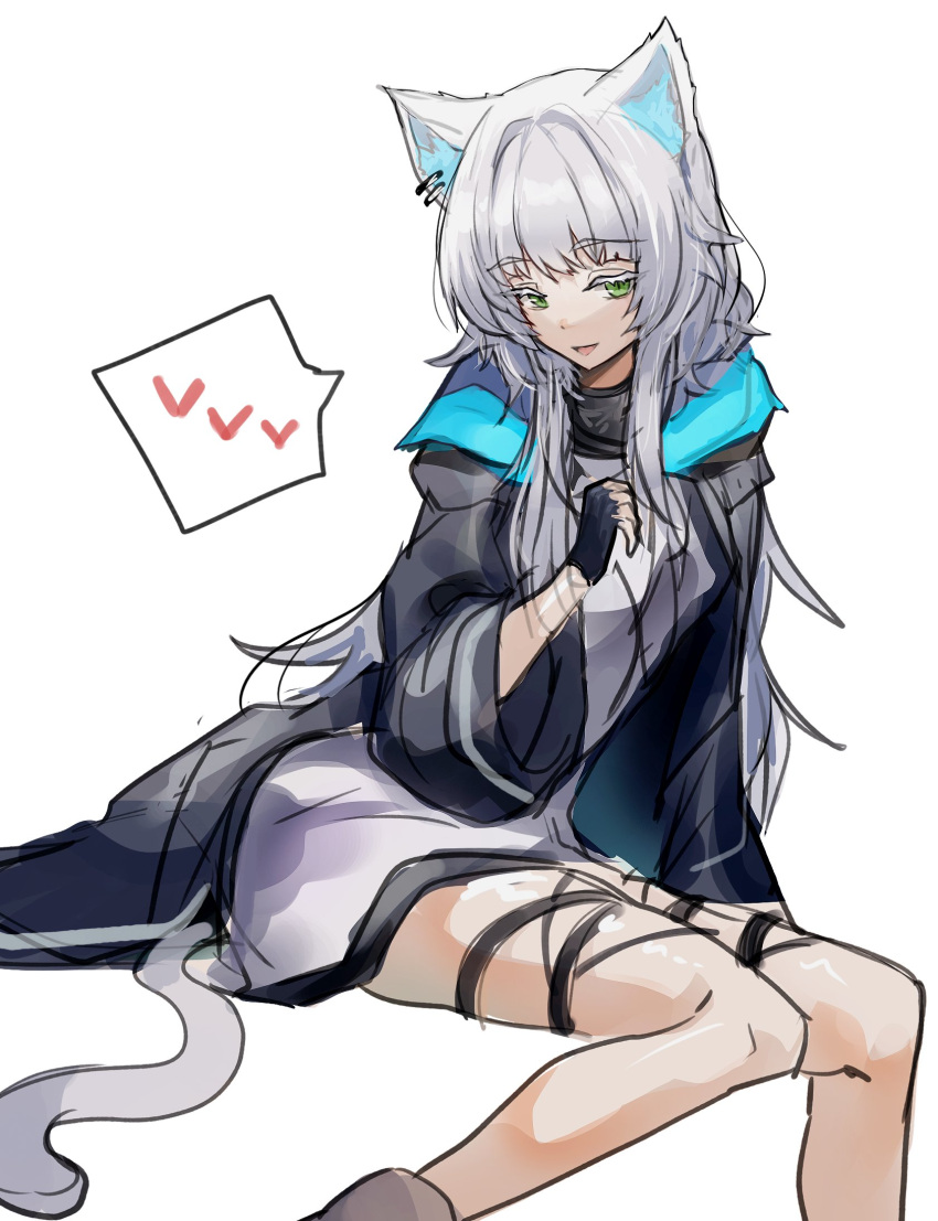 Safebooru - 1girl animal ears arknights black jacket cat ears cat girl cat tail dress green eyes ...