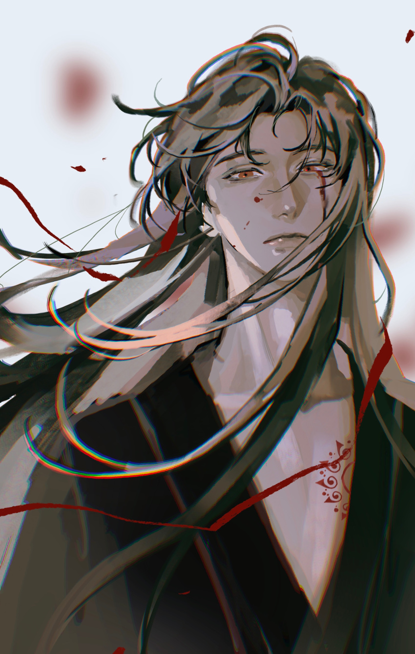 Safebooru - 1boy absurdres bishounen black hair black hanfu blood blood from eyes blood on face ...