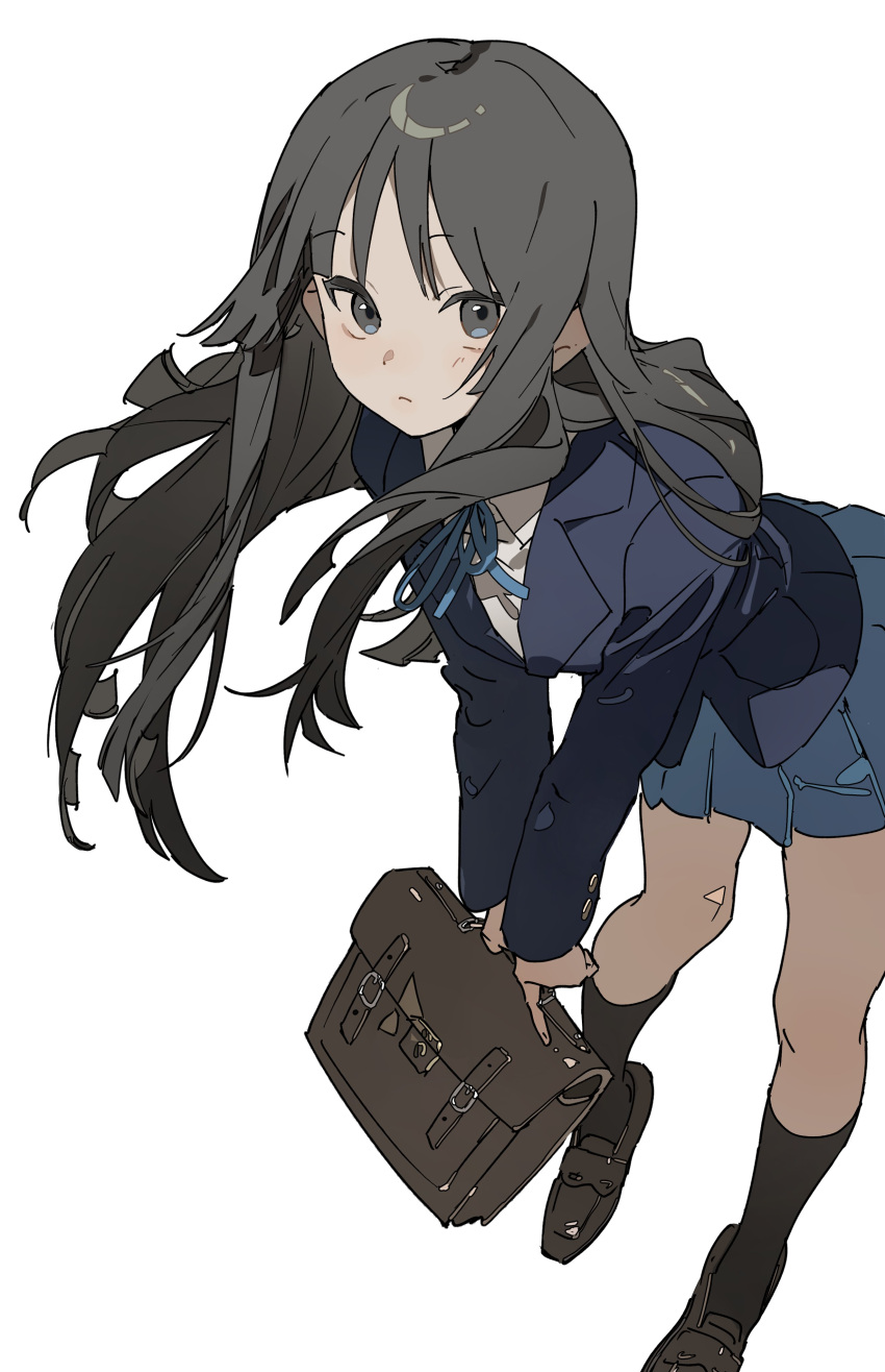 Safebooru - 1girl absurdres akiyama mio bag black eyes black hair blue ribbon floating hair ...