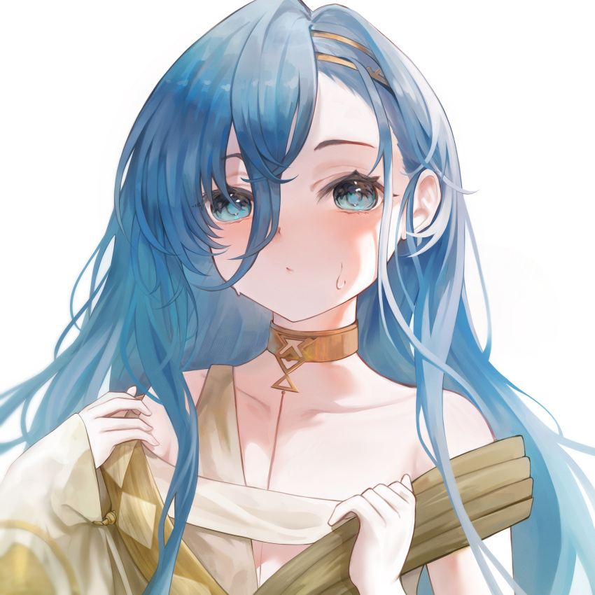 Safebooru - 1girl 37 (reverse:1999) ancient greek clothes bare shoulders blue eyes blue hair ...
