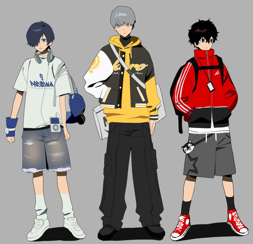 Safebooru - 3boys amamiya ren black hair blue hair digital media player emori71758 hair between ...