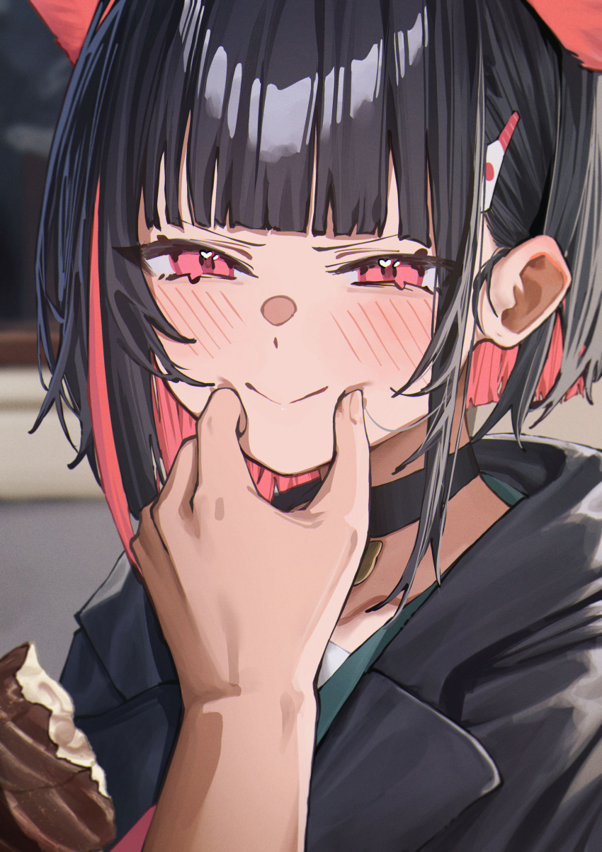 Safebooru - 1girl 1other :> animal ears betabeet black choker black hair blue archive blunt ...