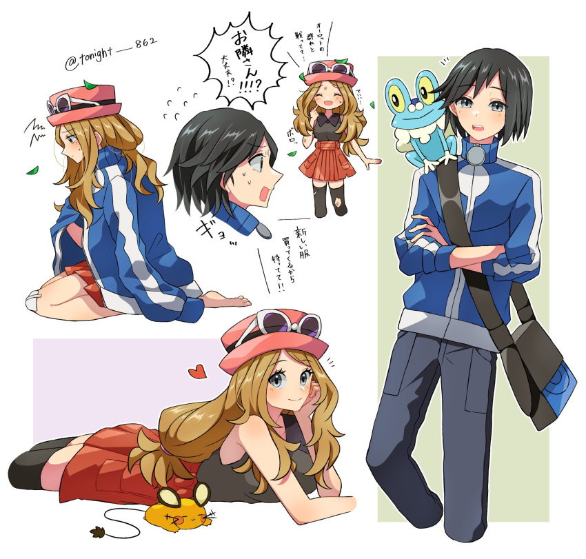 Safebooru - 1boy 1girl black hair black thighhighs blonde hair blue eyes blue jacket blush ...