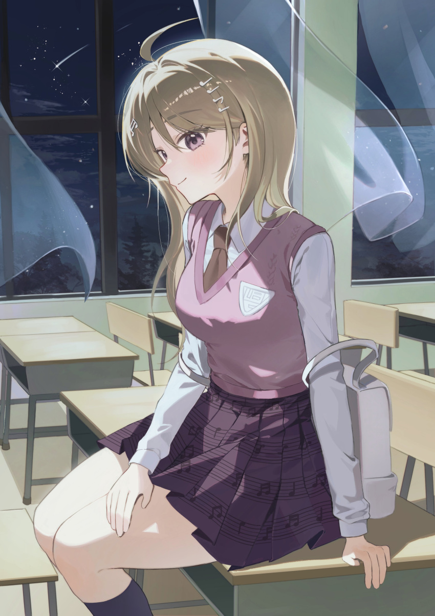Safebooru - 1girl absurdres ahoge akamatsu kaede blonde hair breasts chair chama (chacoc0 ...