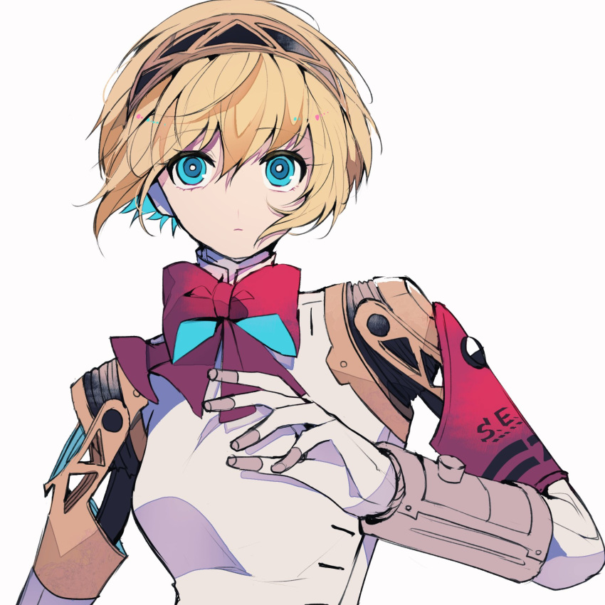 Safebooru - 1girl aigis (persona) android armband blonde hair blue eyes bow bowtie closed eyes ...