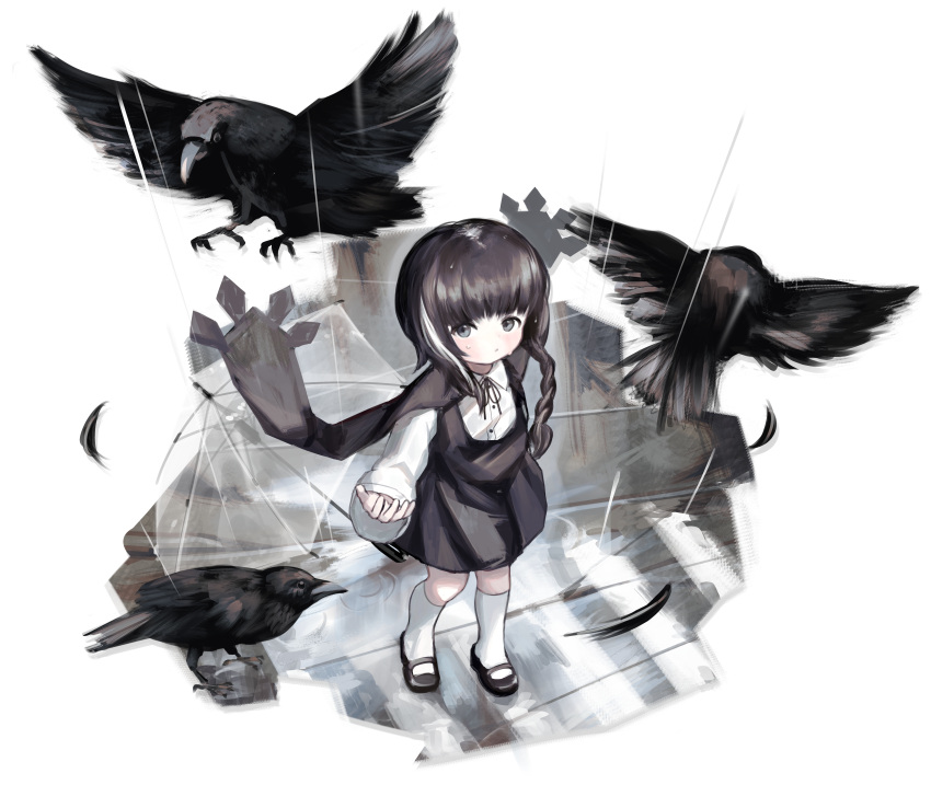 Safebooru - 1girl absurdres bird black dress black hair black shoes braid child crow dress ...