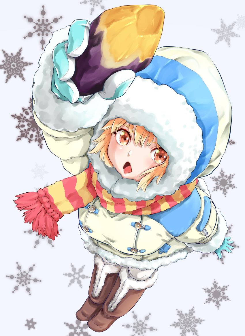 Safebooru - 1girl absurdres blonde hair blue gloves boots brown boots ...