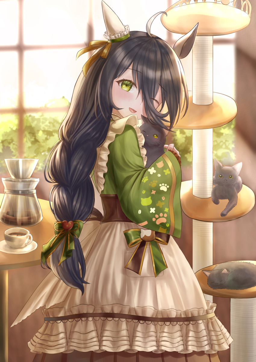 Safebooru - 1girl absurdres ahoge alternate eye color animal animal ears black cat black ...