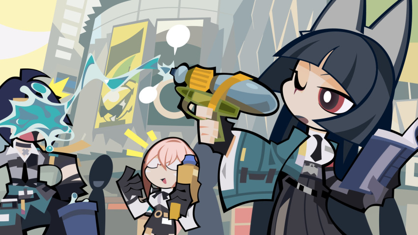 Safebooru - 1boy 2girls animal ear fluff animal ears asaba harumasa black gloves black hair ...