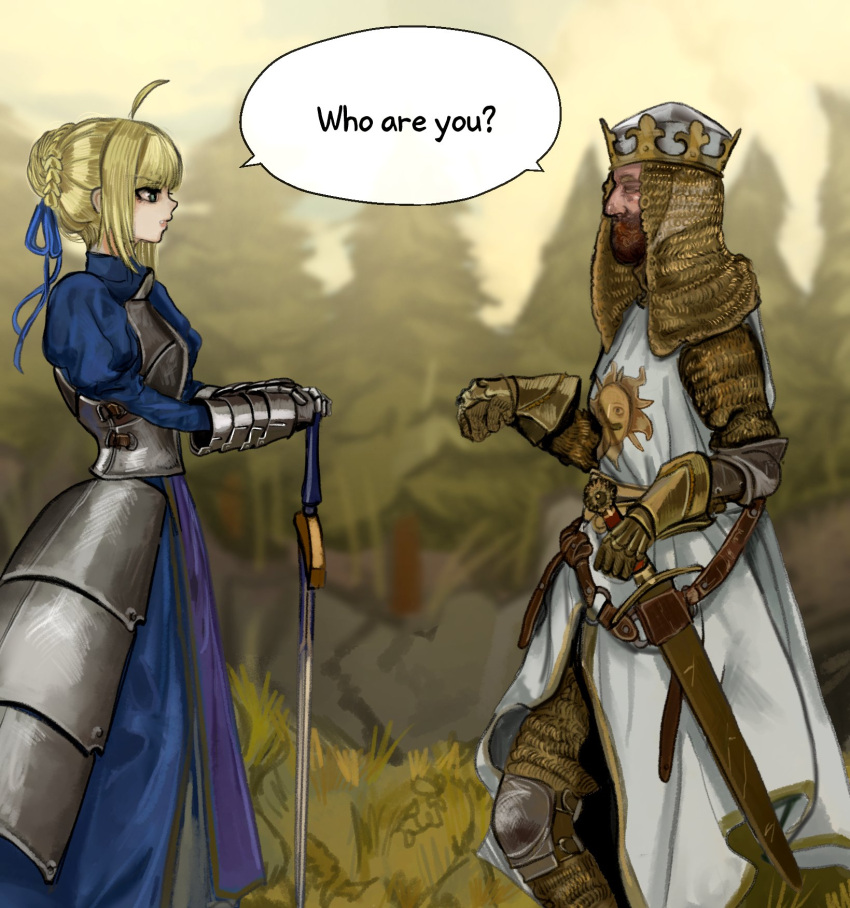 Safebooru - 1boy 1girl ahoge armor armored dress artoria pendragon ...