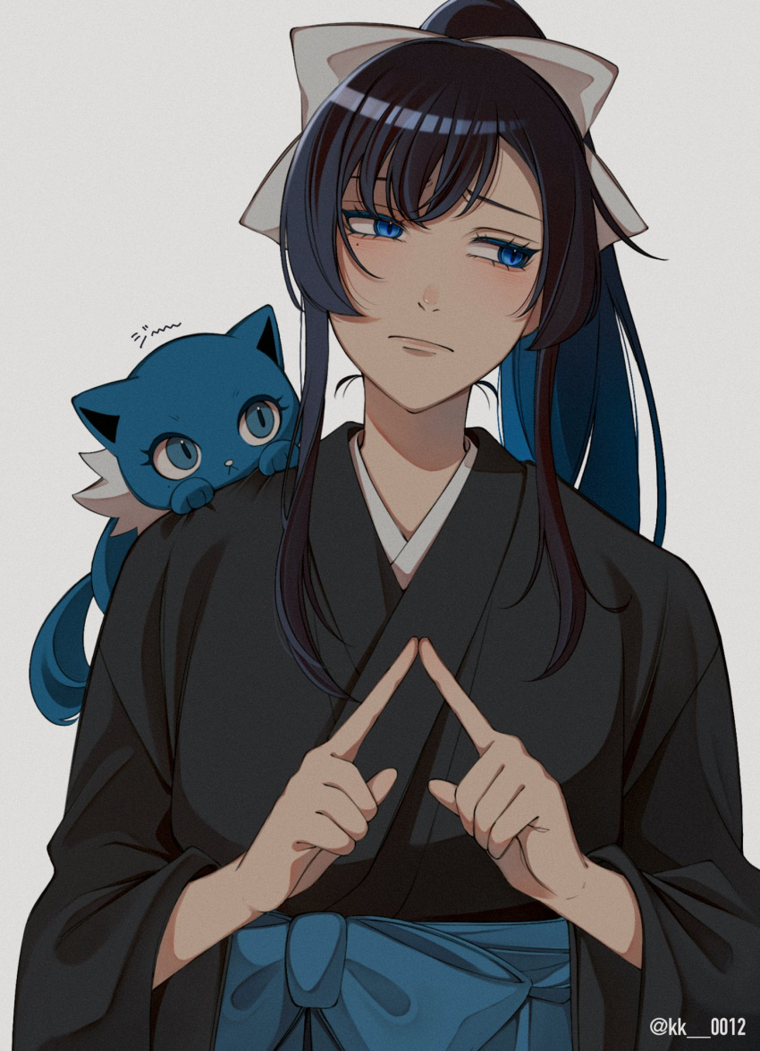 Safebooru - 1girl ado (utaite) adorozatorumary black hair black kimono blue eyes blue hair ...