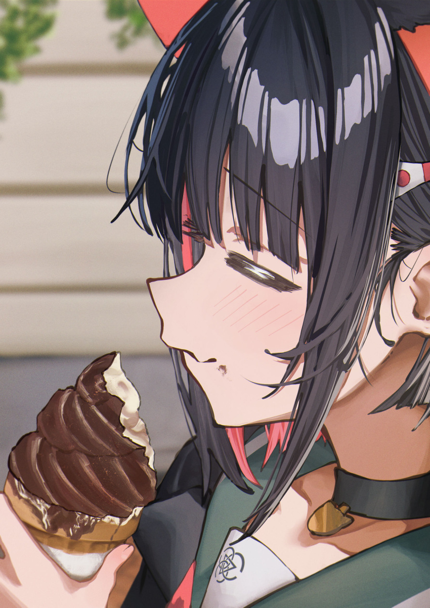 Safebooru - 1girl = = animal ears betabeet black choker black hair blue archive blurry blurry ...