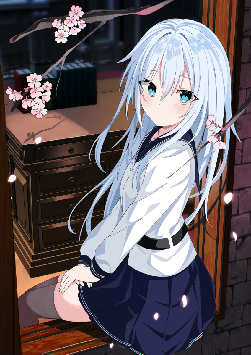 Safebooru - 1girl black sailor collar black skirt black thighhighs blue ...