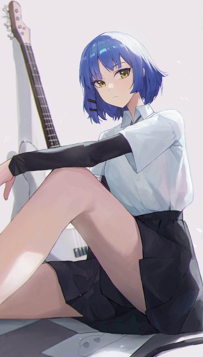 Safebooru - 1girl absurdres black skirt black sleeves blue hair bocchi the rock! closed mouth ...