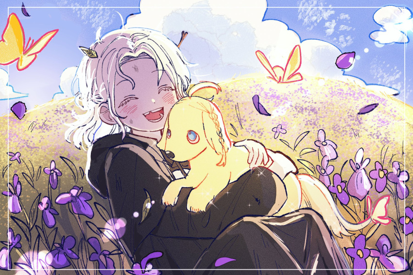 Safebooru - 1girl ^ ^ aged down animal argos (ff14) black robe blue sky ...