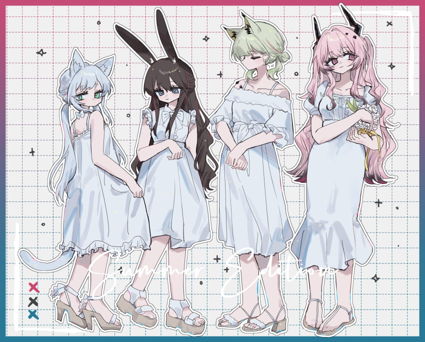 Safebooru - 4girls alternate costume amiya (arknights) animal ears arknights brown hair cat ears ...