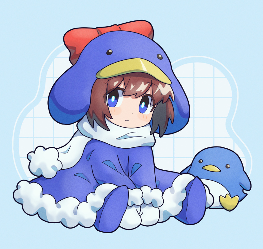 Safebooru - 1girl abstract background animal bird blue eyes blue hat blue shoes brown hair ecoco ...