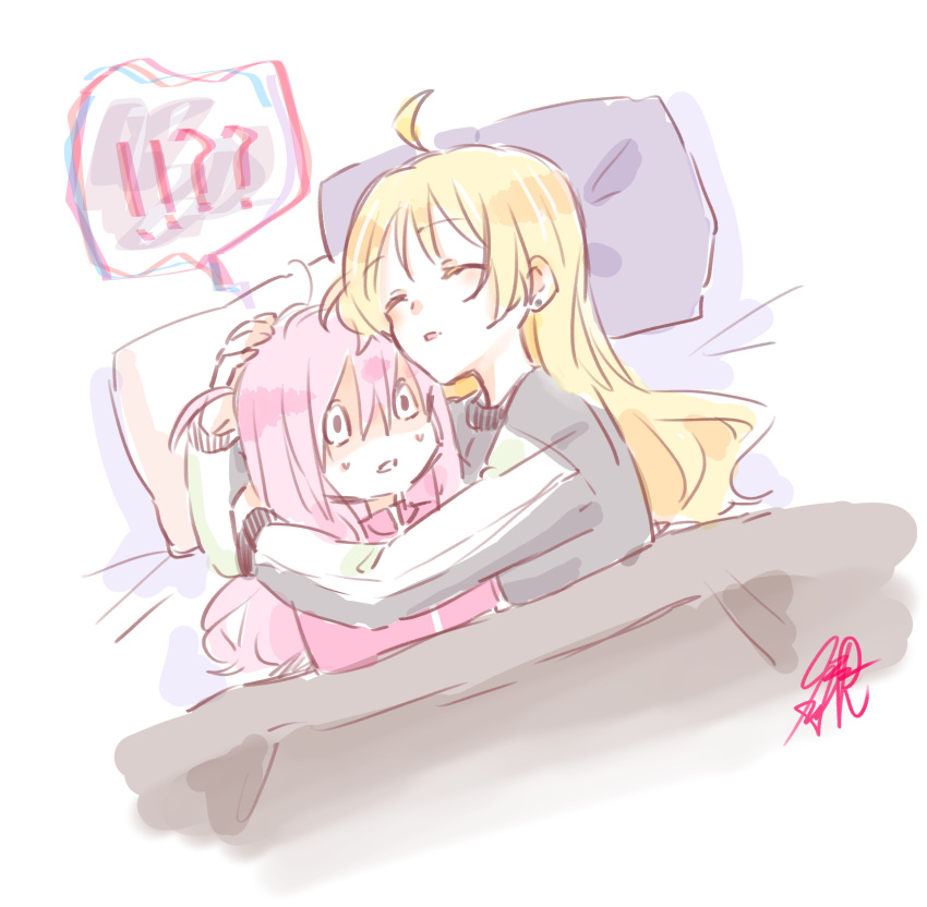 Safebooru - !? 2girls absurdres ahoge bed sheet blonde hair bocchi the rock! closed eyes gotoh ...