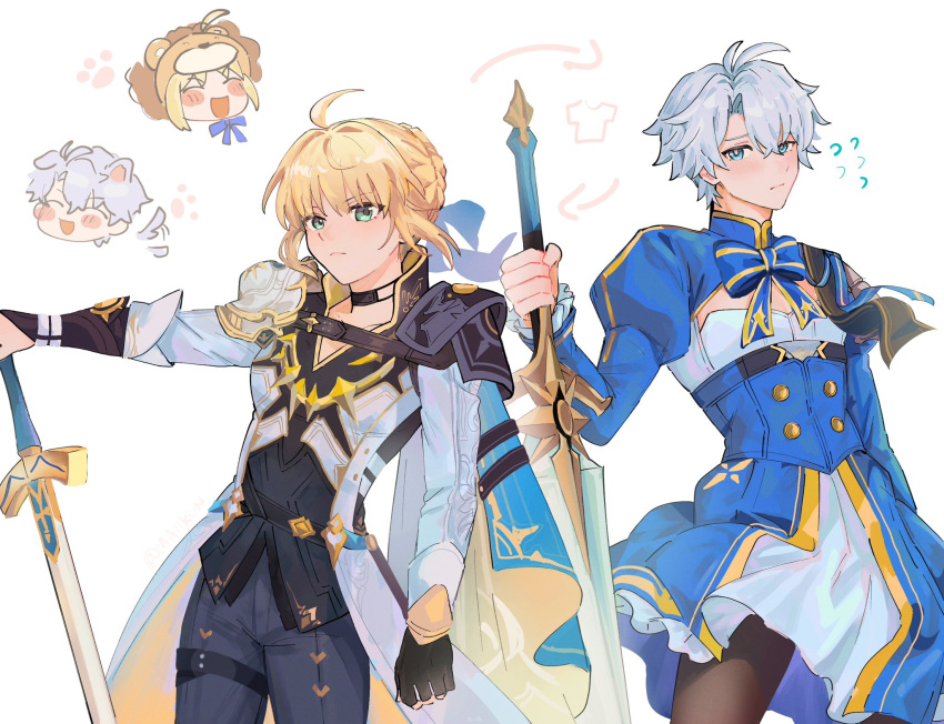 Safebooru - 1boy 1girl ahoge animal ears antenna hair armor arrow (symbol) artoria pendragon ...